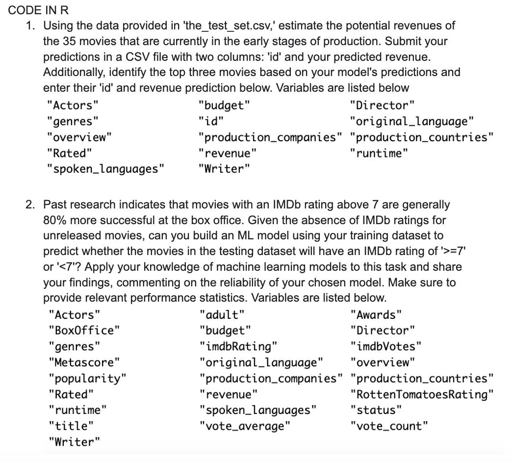 Solved CODE IN RUsing the data provided in | Chegg.com