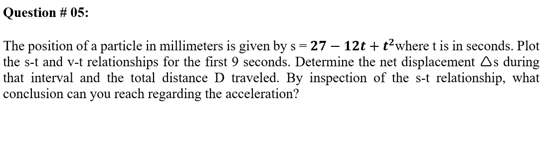 Solved Problems 1 through 6 treat the motion of a particle | Chegg.com