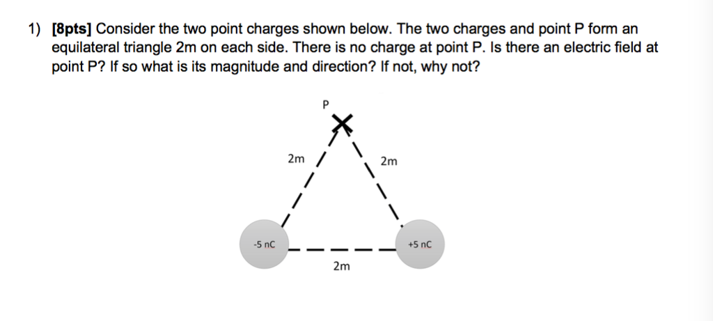Solved 1) [8pts] Consider the two point charges shown below. | Chegg.com