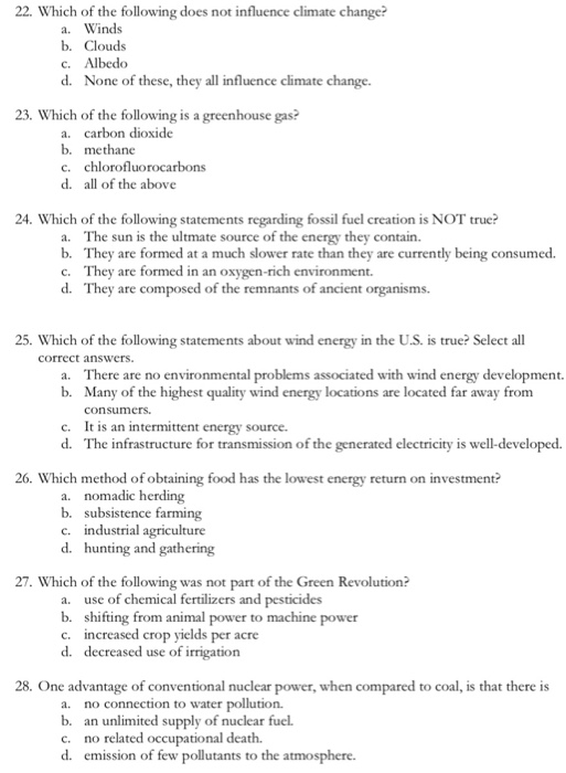Solved 22. Which of the following does not influence climate | Chegg.com