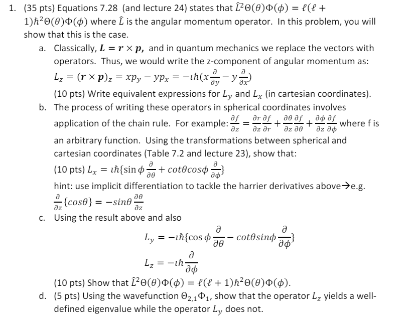 Solved (35 ﻿pts) ﻿Equations 7.28 (and lecture 24) ﻿states | Chegg.com