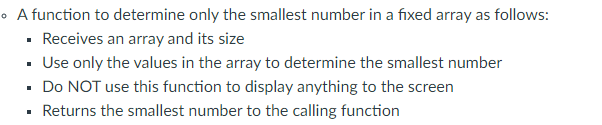 Solved A function to determine only the smallest number in a | Chegg.com