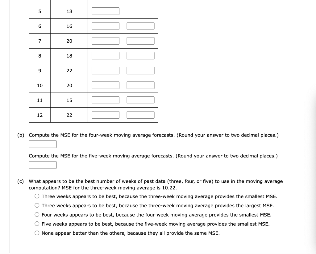 Solved (a) Compute four-week and five-week moving averages | Chegg.com