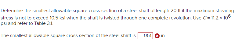 Determine the smallest allowable square cross section | Chegg.com