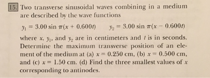 Solved Two transverse sinusoidal waves combining in a medium | Chegg.com