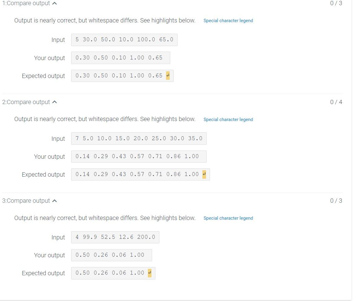 Solved Output is nearly correct, but whitespace differs. See | Chegg.com