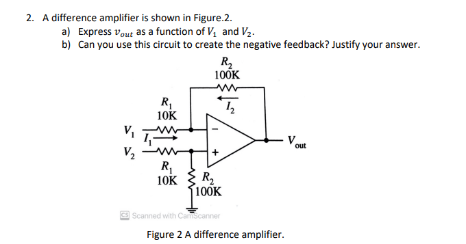 Solved 2. A difference amplifier is shown in Figure 2. a) | Chegg.com