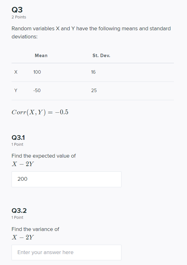 Solved Q3 2 Points Random variables X and Y have the | Chegg.com