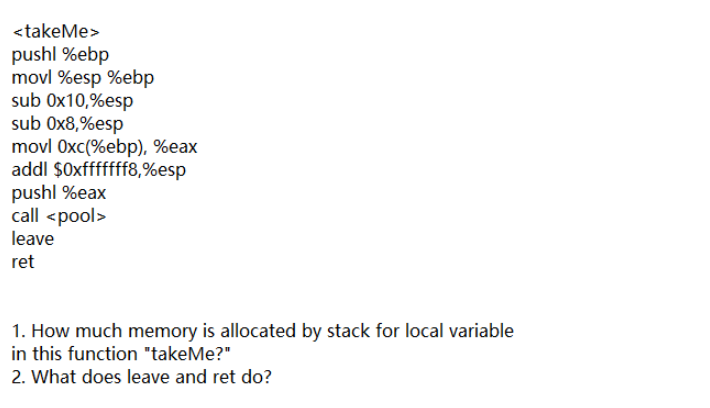 Solved pushl %ebp movl %esp %ebp sub Ox10,%esp sub 0x8,%esp | Chegg.com