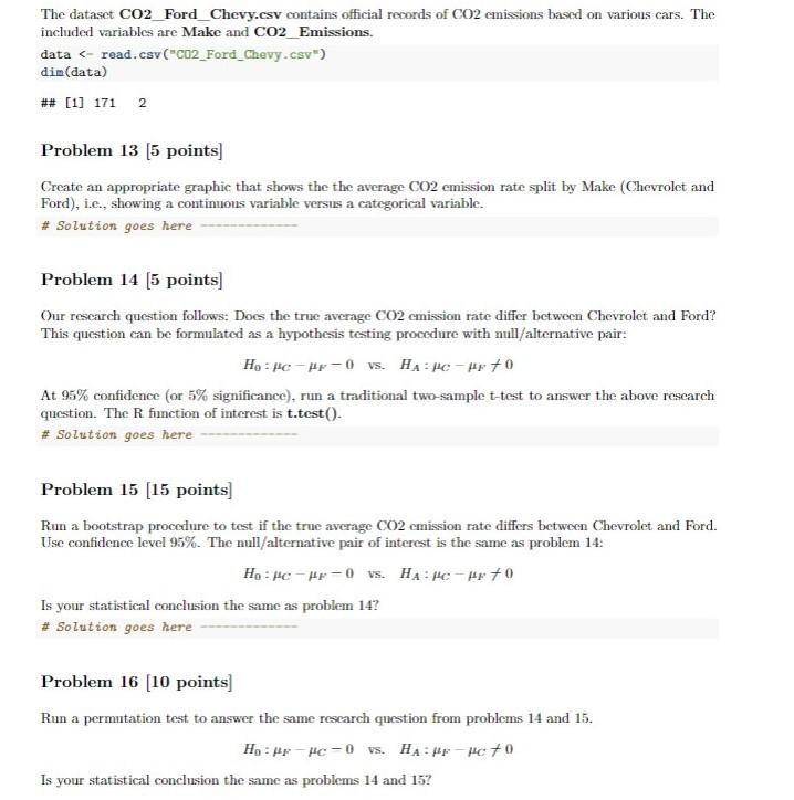 The dataset CO2_Ford_Chevy.csv contains official | Chegg.com