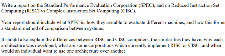 Solved Write a report on the Standard Performance Evaluation | Chegg.com