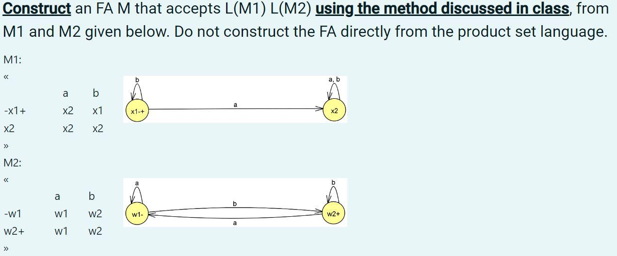 Construct an FA M that accepts L(M1)L(M2) using the | Chegg.com