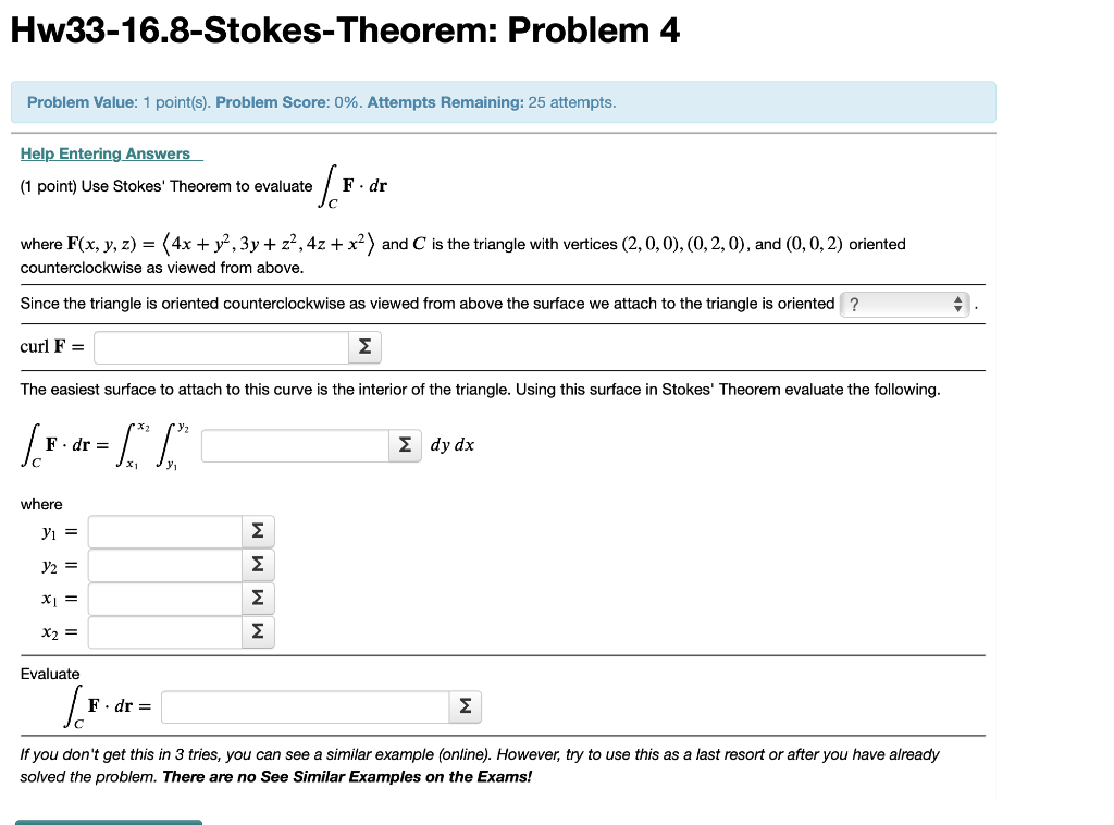 Solved Hw33-16.8-Stokes-Theorem: Problem 4 Problem Value: 1 | Chegg.com