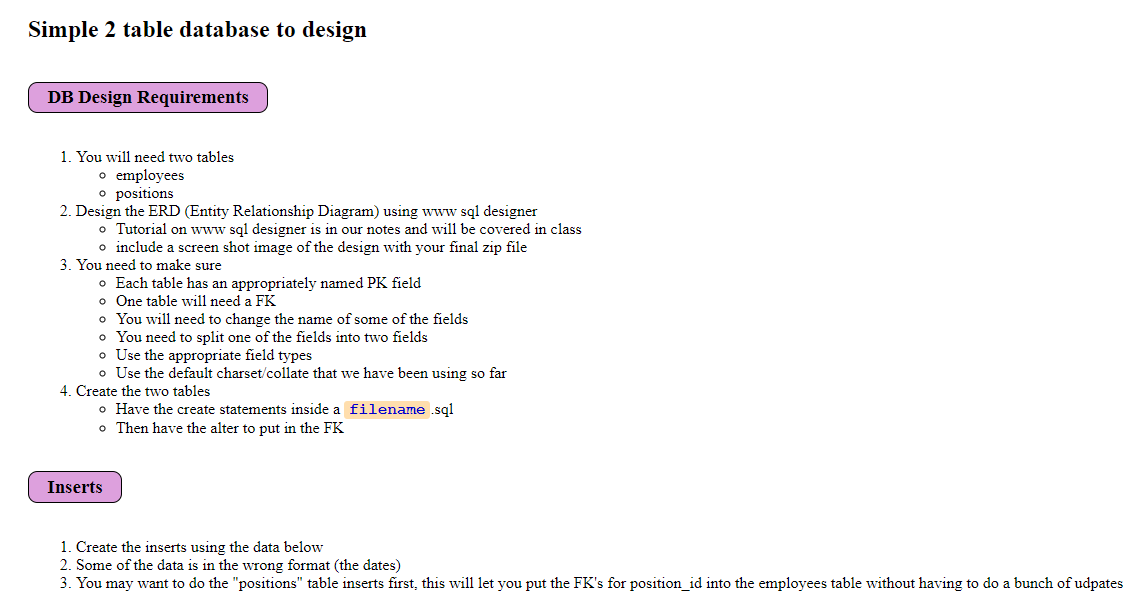 Simple 2 Table Database To Design 1 You Will Need