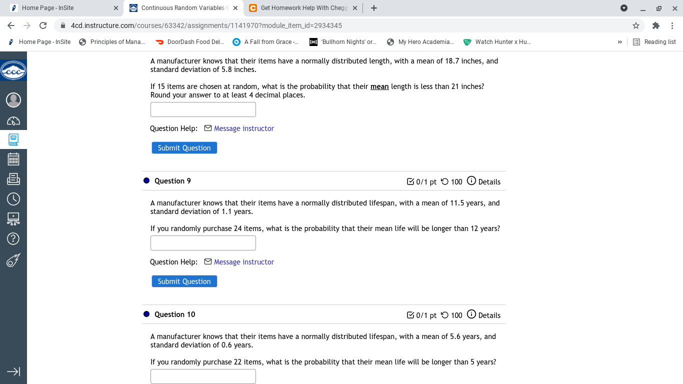 Solved Home Page - InSite Continuous Random Variables 6 x C | Chegg.com