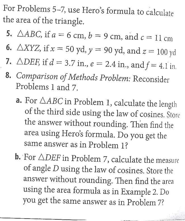 For Problems 5-7, use Hero's formula to calculate the | Chegg.com