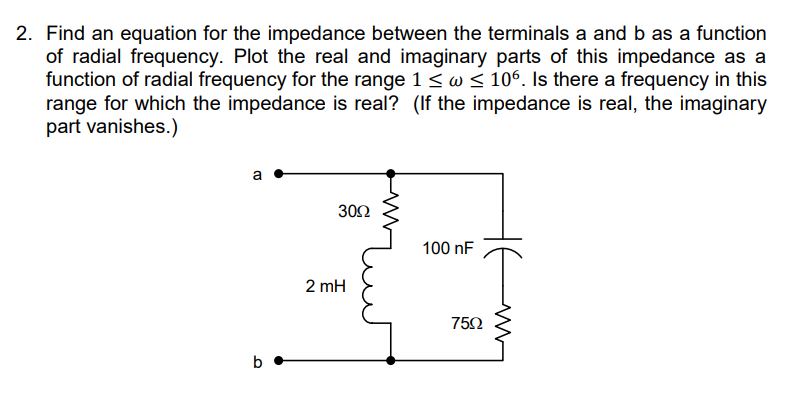 Solved 2. Find an equation for the impedance between the | Chegg.com