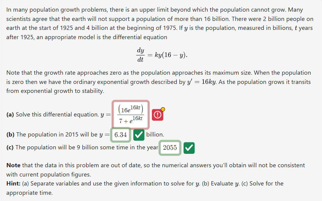 Solved In many population growth problems, there is an upper | Chegg.com