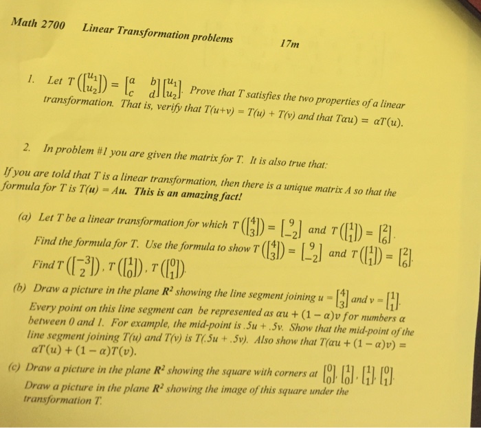 Solved Math 2700 Linear Transformation problems 17m Lei T | Chegg.com