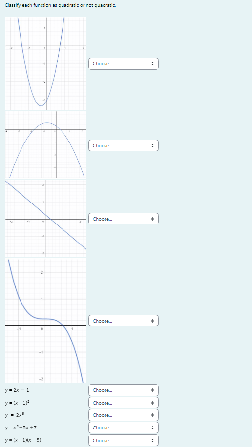 Solved Classify each function as ﻿quadratic or ﻿not | Chegg.com