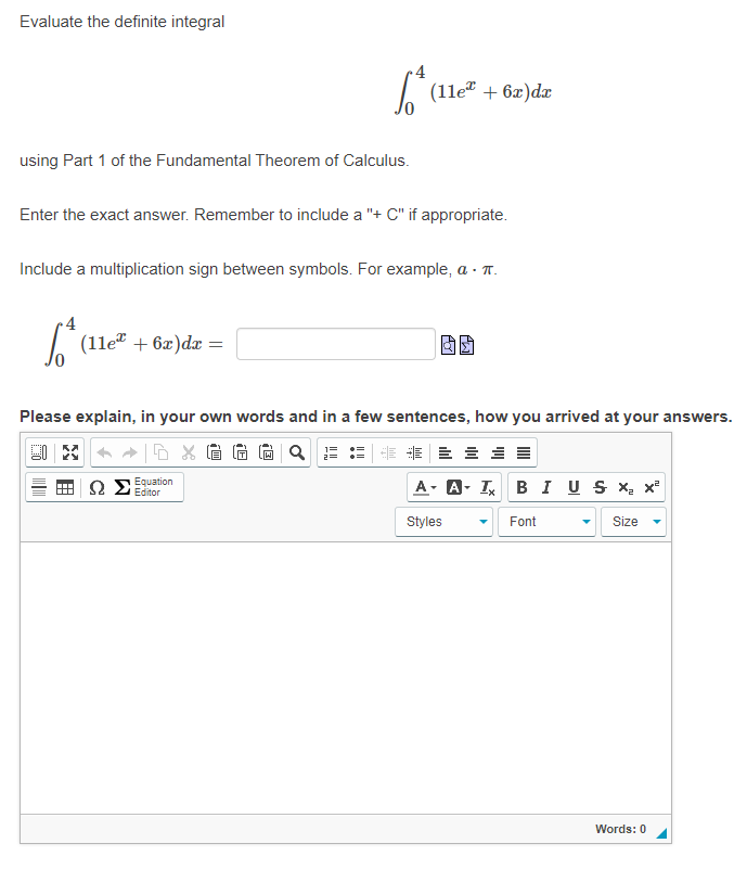 Solved Evaluate the definite integral 1*(11e® +62)dz using | Chegg.com