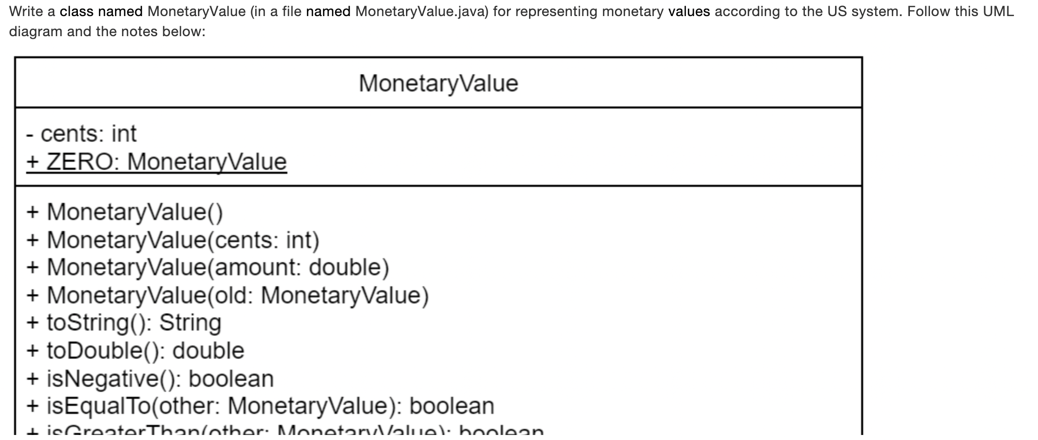 Solved Write a class named MonetaryValue (in a file named | Chegg.com