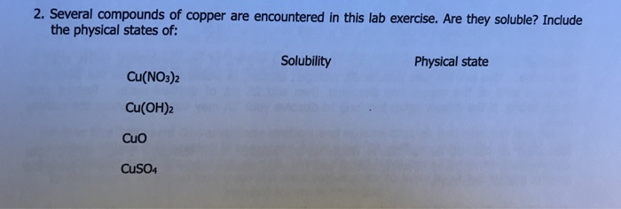 Solved 2. Several compounds of copper are encountered in | Chegg.com
