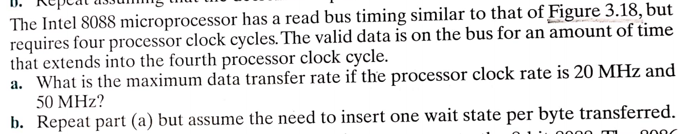 Solved The Intel 8088 microprocessor has a read bus timing | Chegg.com