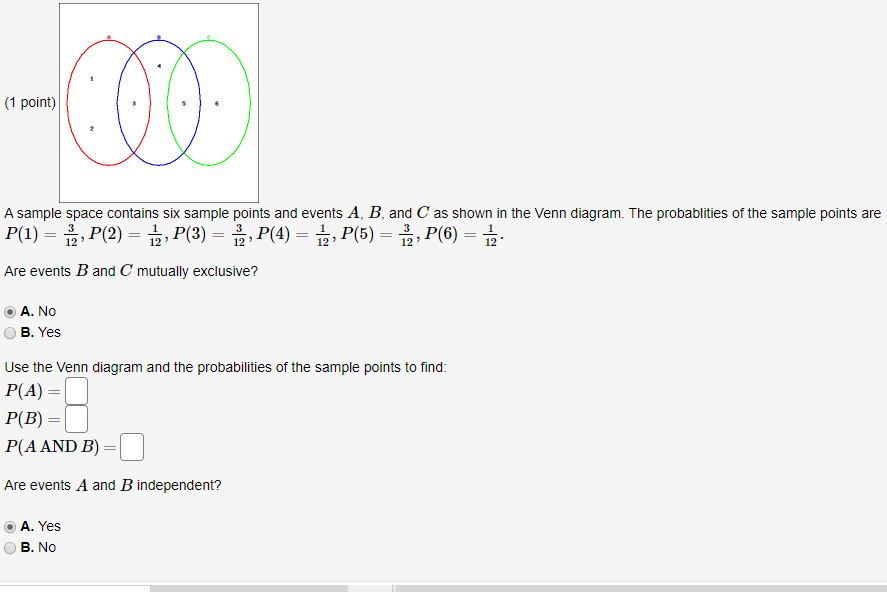 Solved (1 point) A sample space contains six sample points | Chegg.com