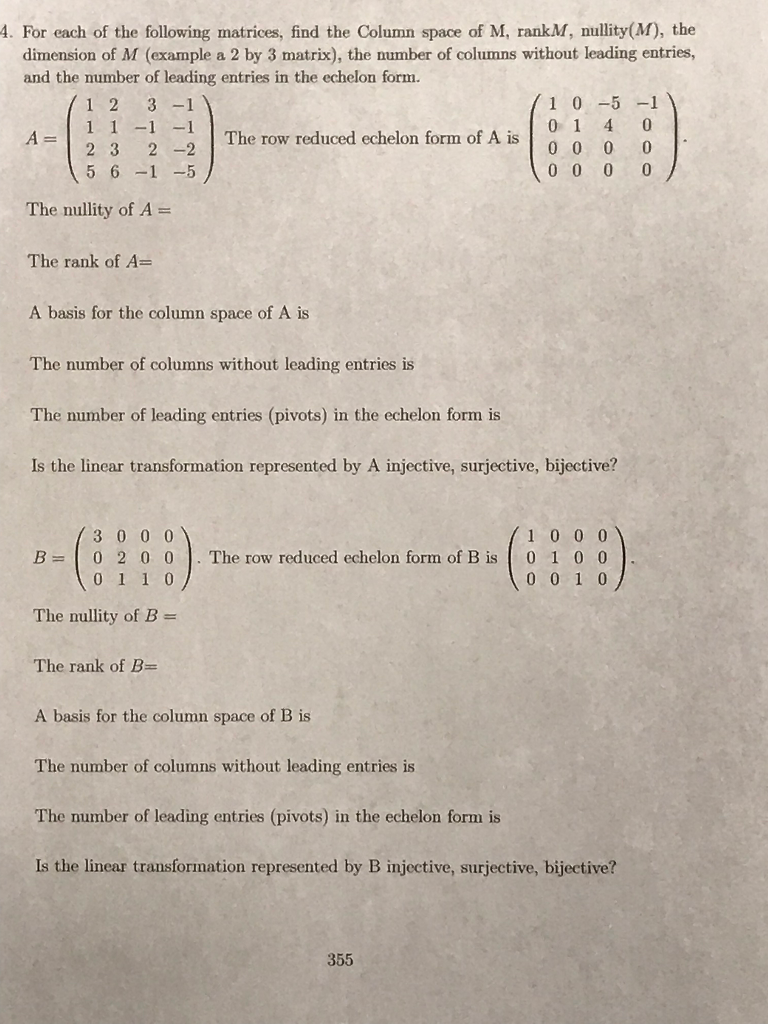 Solved . For each of the following matrices, find the Column | Chegg.com