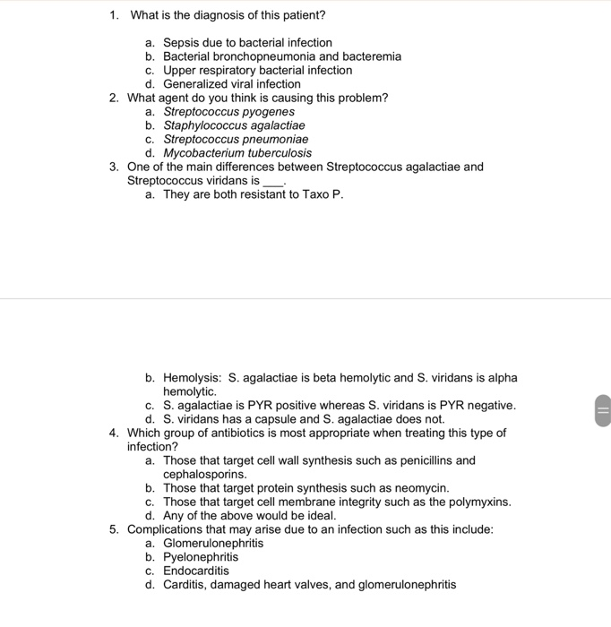 Solved 1. What is the diagnosis of this patient? a. Sepsis | Chegg.com