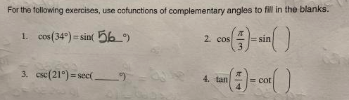 Solved For the following exercises, use cofunctions of | Chegg.com