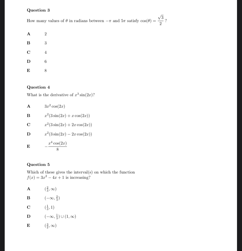 Solved How many values of θ in radians between −π and 5π | Chegg.com