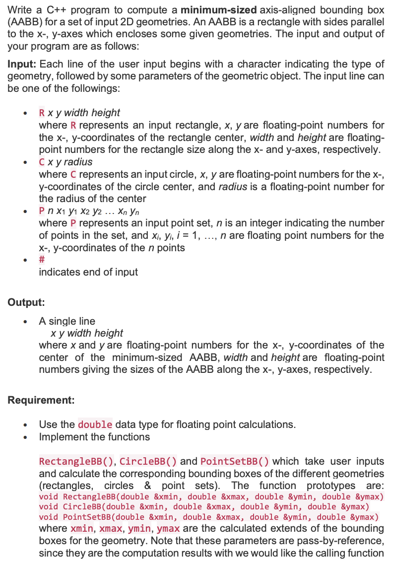 Solved c++: Bounding Boxes - CANNOT use vectors, arrays, | Chegg.com