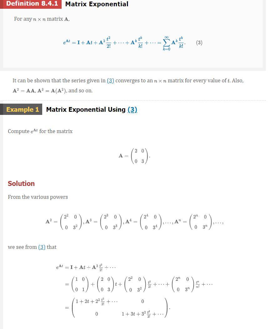 Solved Definition 8.4.1 Matrix Exponential For any n x n | Chegg.com