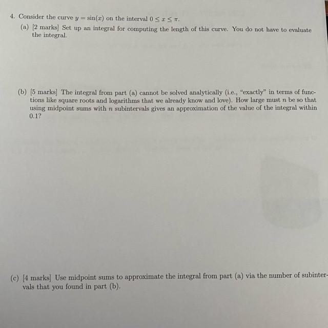 Solved 4. Consider the curve y=sin(x) on the interval 0