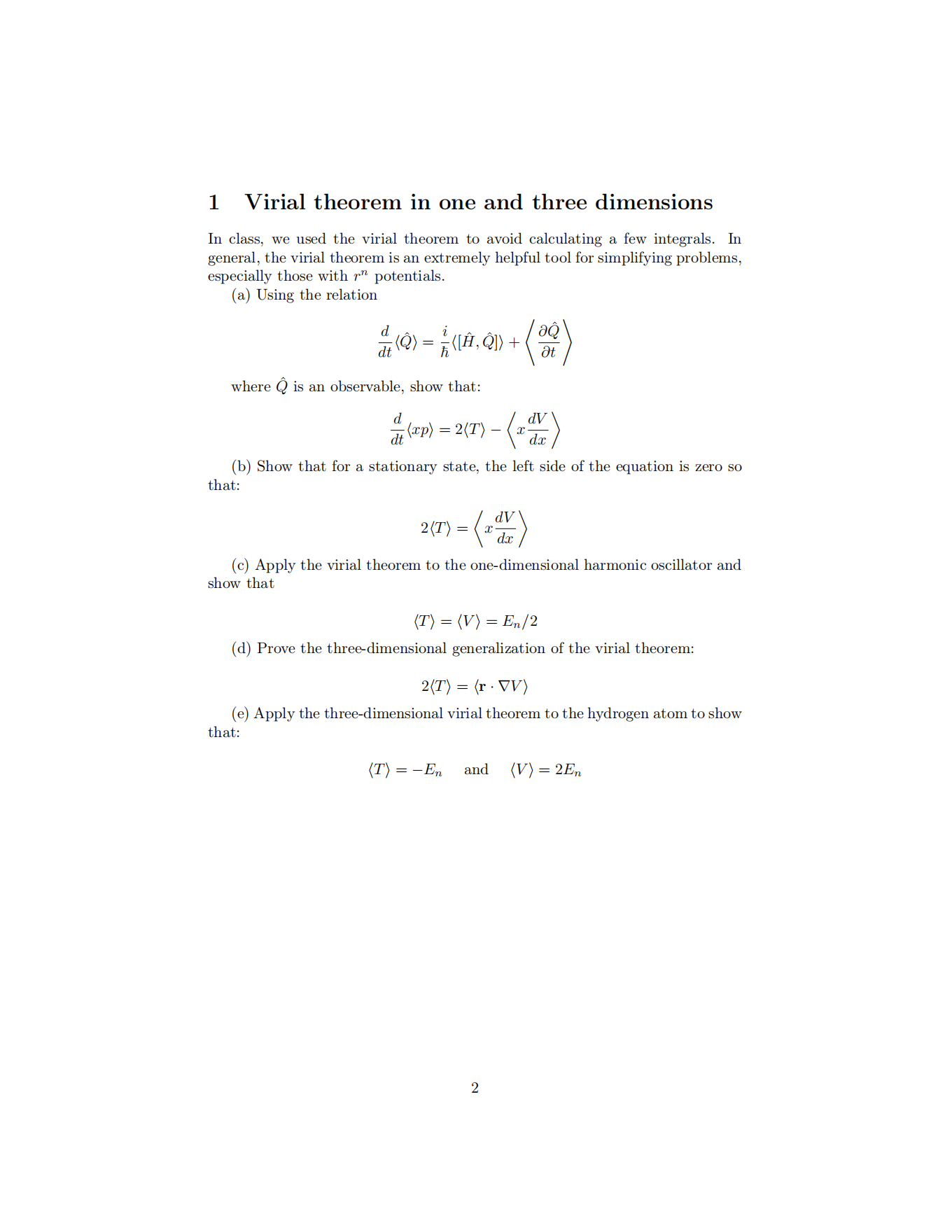 Solved 1 Virial Theorem In One And Three Dimensions In