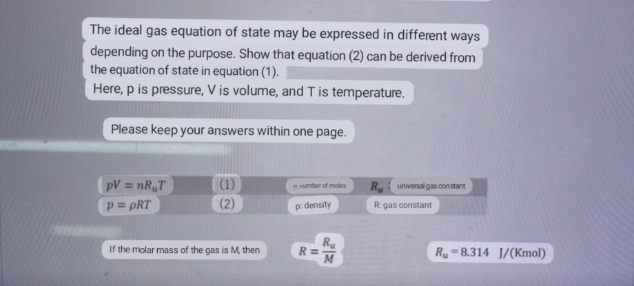 Solved The ideal gas equation of state may be expressed in | Chegg.com