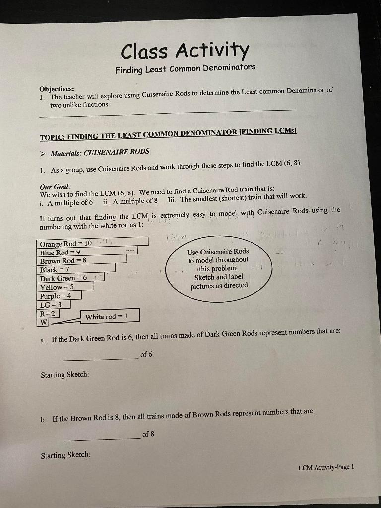 Solved Class Activity Finding Least Common Denominators | Chegg.com