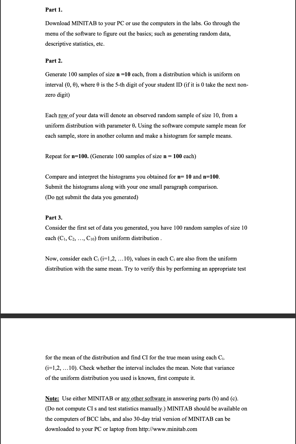 Part 1. Download MINITAB to your PC or use the | Chegg.com