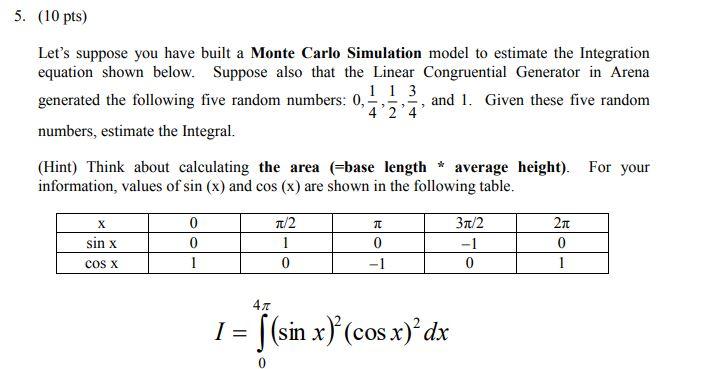 Solved 5. (10 pts) Let's suppose you have built a Monte | Chegg.com