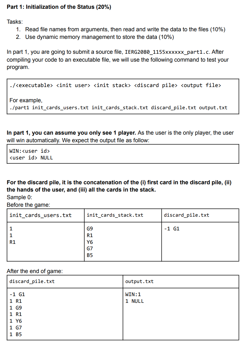 Solved Part 1: Initialization of the Status (20%) Tasks: 1. | Chegg.com