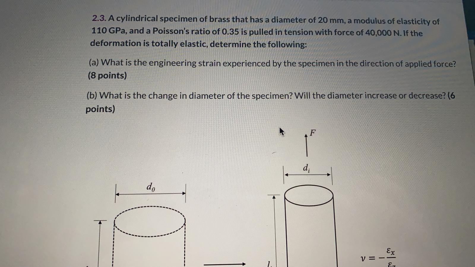 Solved 2.3. A cylindrical specimen of brass that has a | Chegg.com