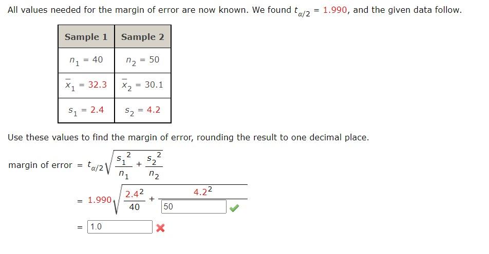 Solved All values needed for the margin of error are now | Chegg.com