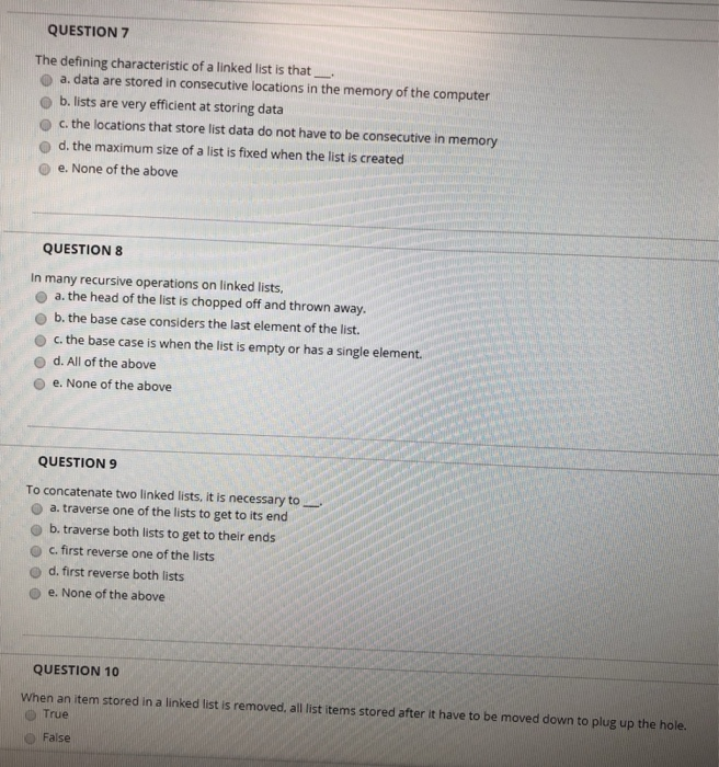 Solved QUESTION 7 The defining characteristic of a linked | Chegg.com
