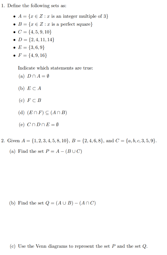 Solved 1. Define the following sets as: • A = {x € Z: x is | Chegg.com