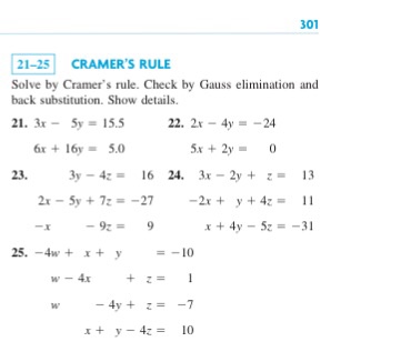 Solved 301 21-25 CRAMER'S RULE Solve by Cramer's rule. Check | Chegg.com