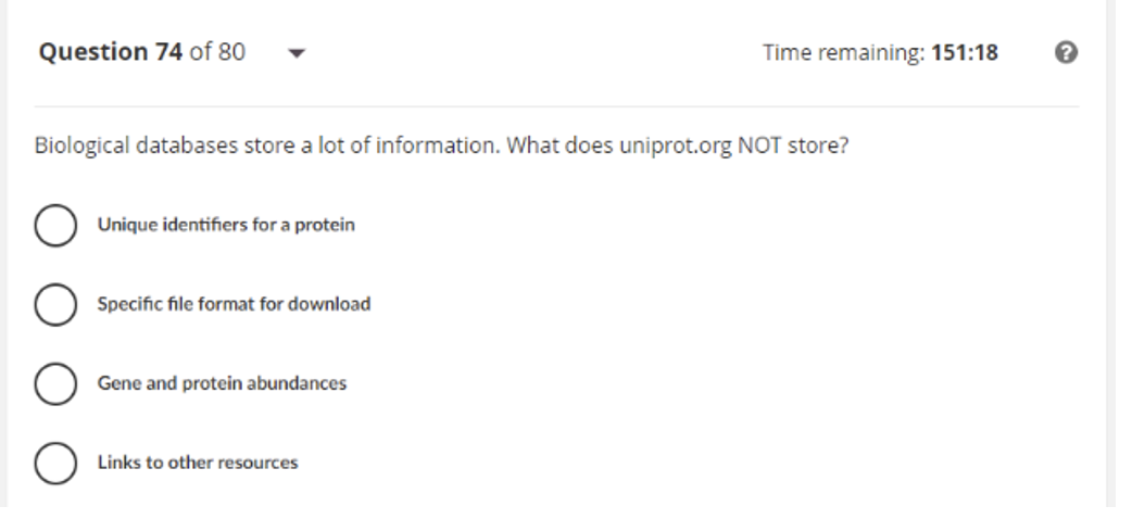 Solved Question 74 ﻿of 80Time remaining: 151:18Biological | Chegg.com