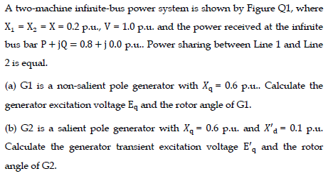 Solved A two-machine infinite-bus power system is shown by | Chegg.com