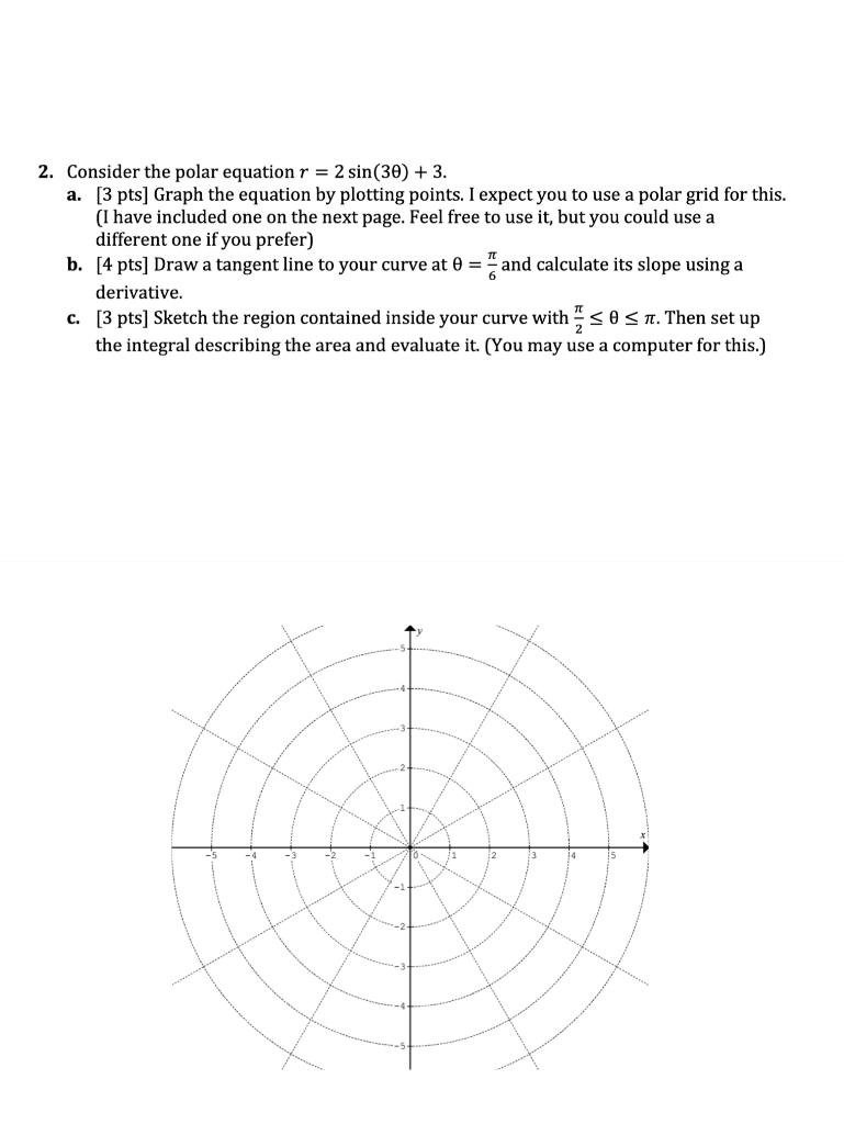 Solved 2. Consider the polar equation r=2sin(3θ)+3. a. [3 | Chegg.com